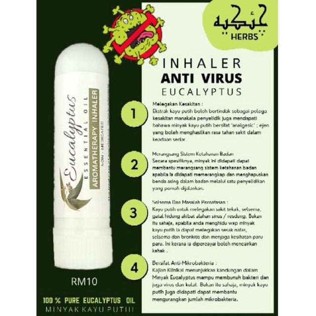 INHALER | Eucalyptus Aromatherapy Inhaler ( Kayu Putih ) | Shopee Malaysia