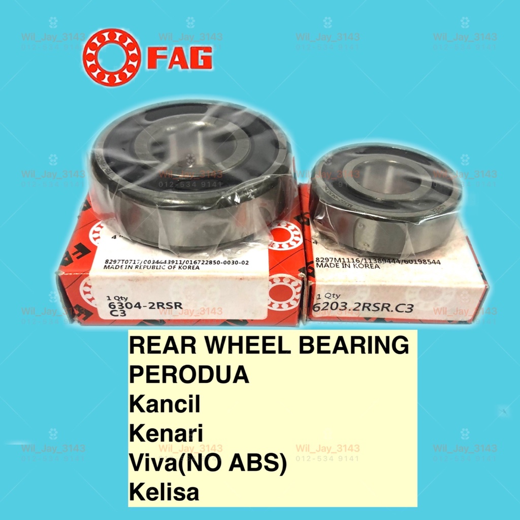 KANCIL RW FAG 6203 2RS, 6304 2RS PERODUA KENARI, KELISA,VIVA (NO ABS ...
