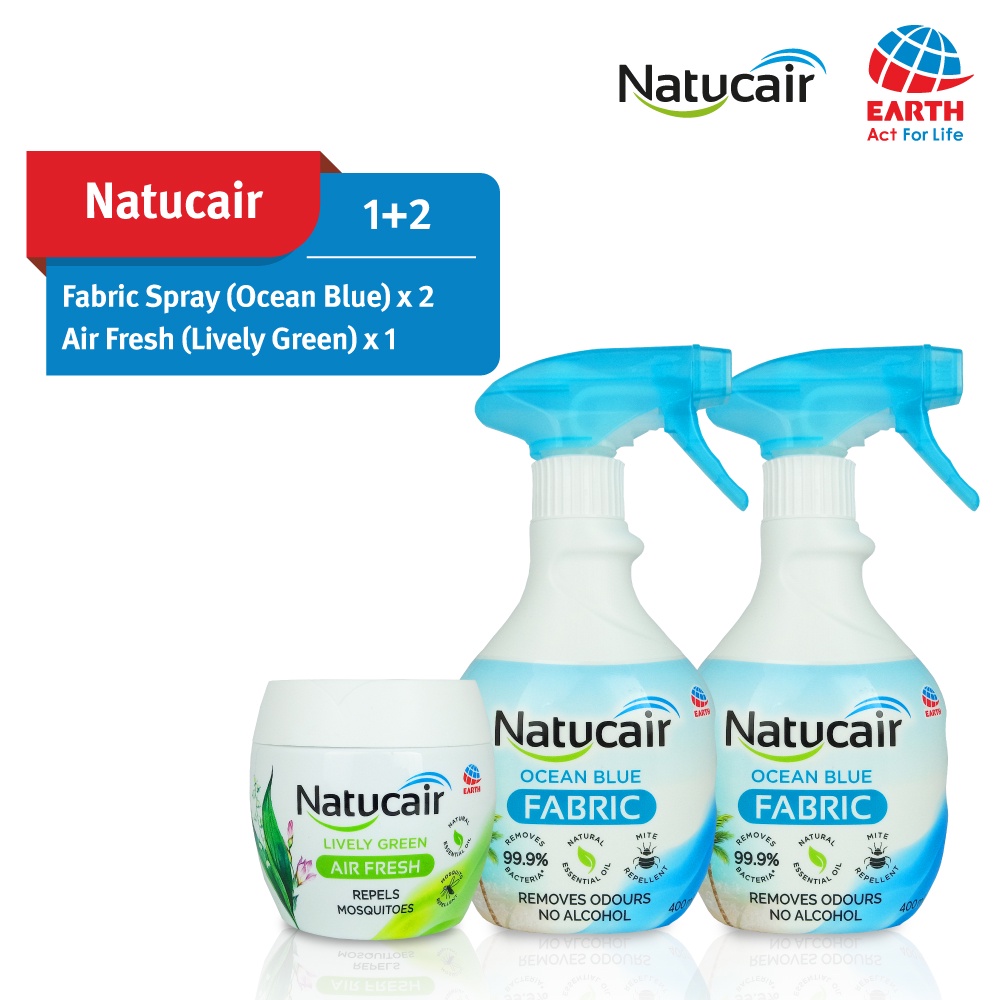 2x Natucair Ocean Blue Fabric Spray Freshener 400ml + 1x Mosquito ...