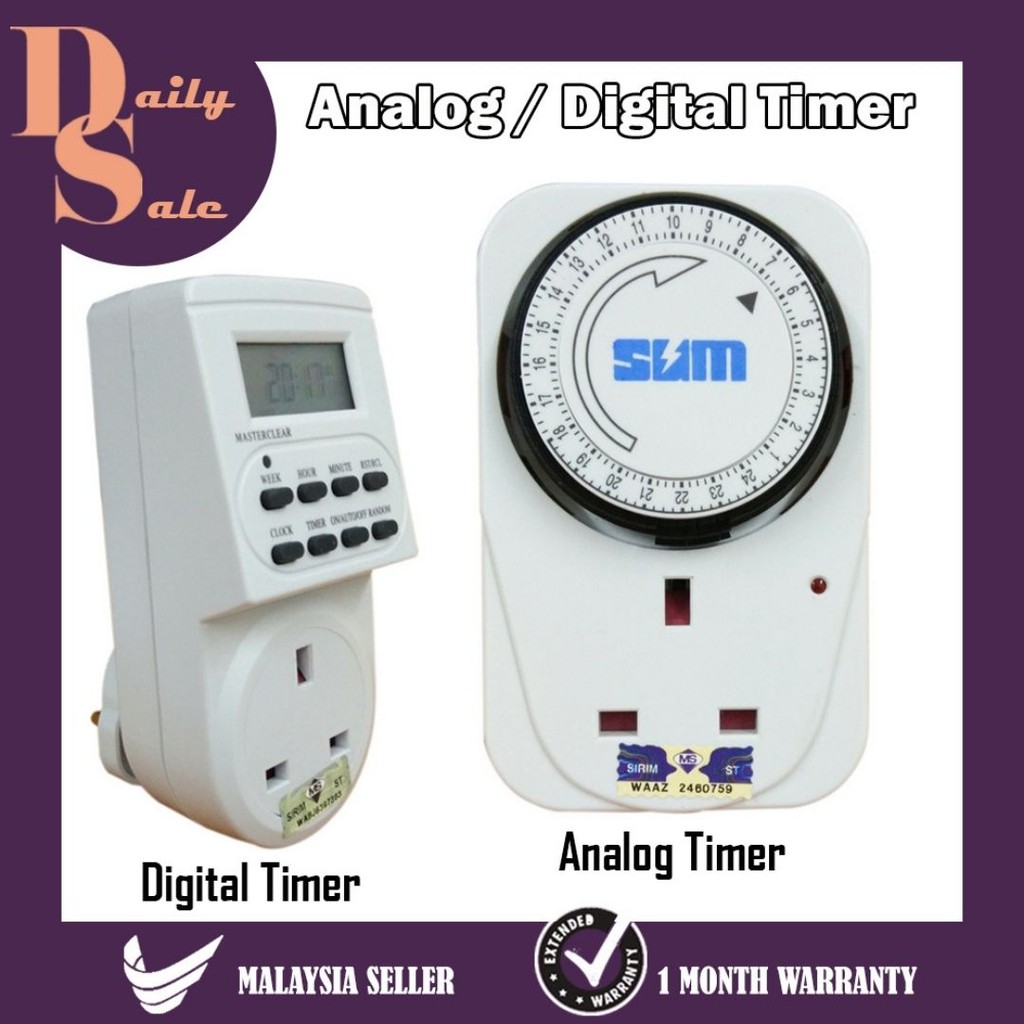 Sum 24 Hours 3 Pin Plug Digital And Analog Timer Pemasa 3 Pin Digital And Analog Sum Sirim