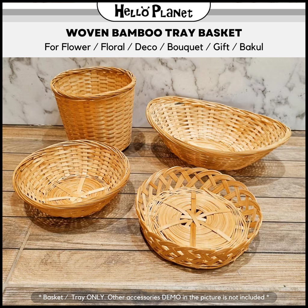 Hello Planet Woven Round / Cylinder Shaped Bamboo Tray Basket For ...