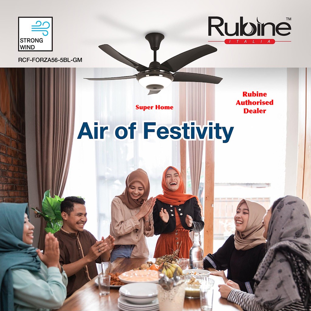 Rubine Remote control Ceiling Fan RCF-FORZA45-5BL-GM 45 inch AC Motor Ceiling Fan with TRI ...
