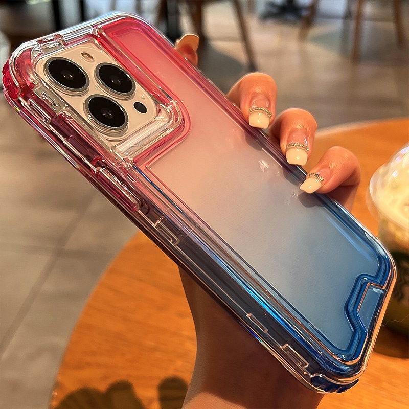 3 IN 1 Gradient Armor Shockproof Phone Case For iPhone 14 13 12 11 Pro ...