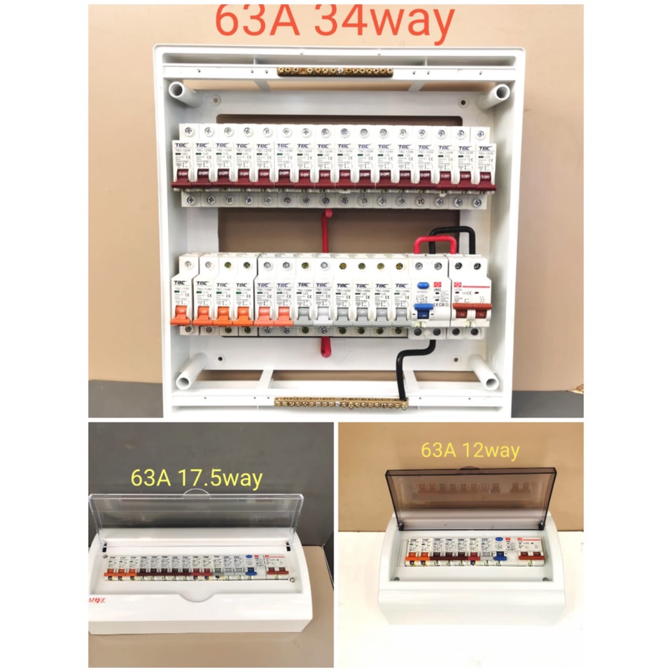 TBC/ UMS Mixed 40A / 63A Full Set DB Box with MCB ELCB Main Switch MCB ...