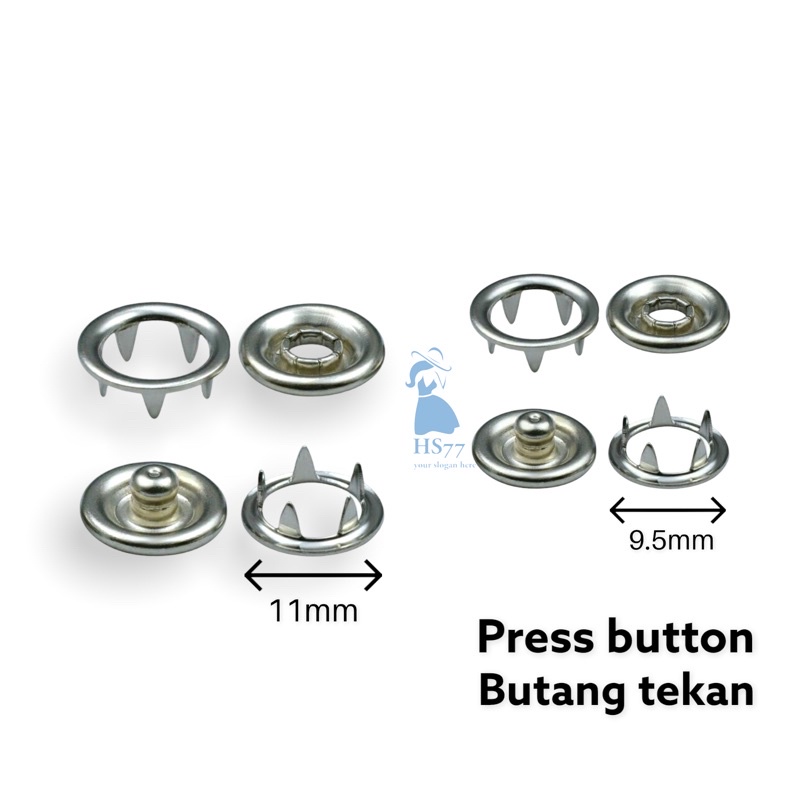 Press button/ butang tekan/ snap button/ butang ketip 9.5mm & 11mm ...