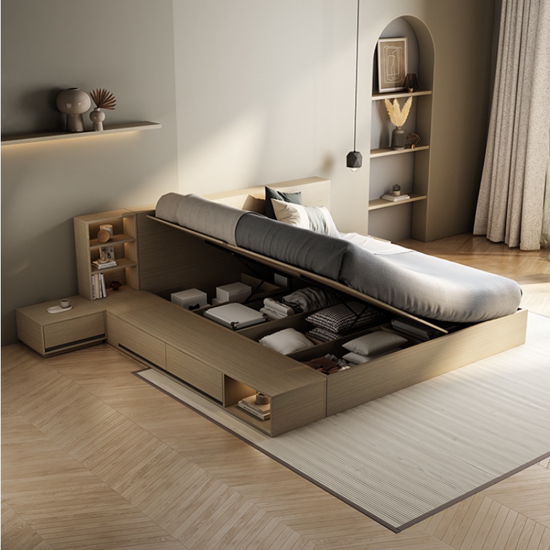 Nordic bedroom 1.5 1.8m tatami storage floor bed modern Japanese tatami ...