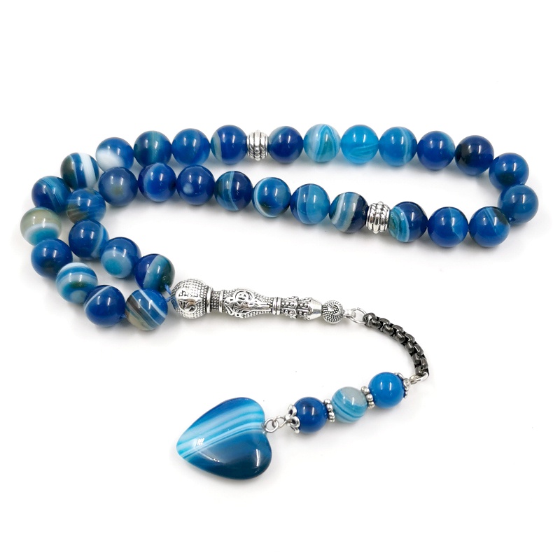 Tasbih Men Natural Blue agates stone prayer beads muslim Misbaha ...