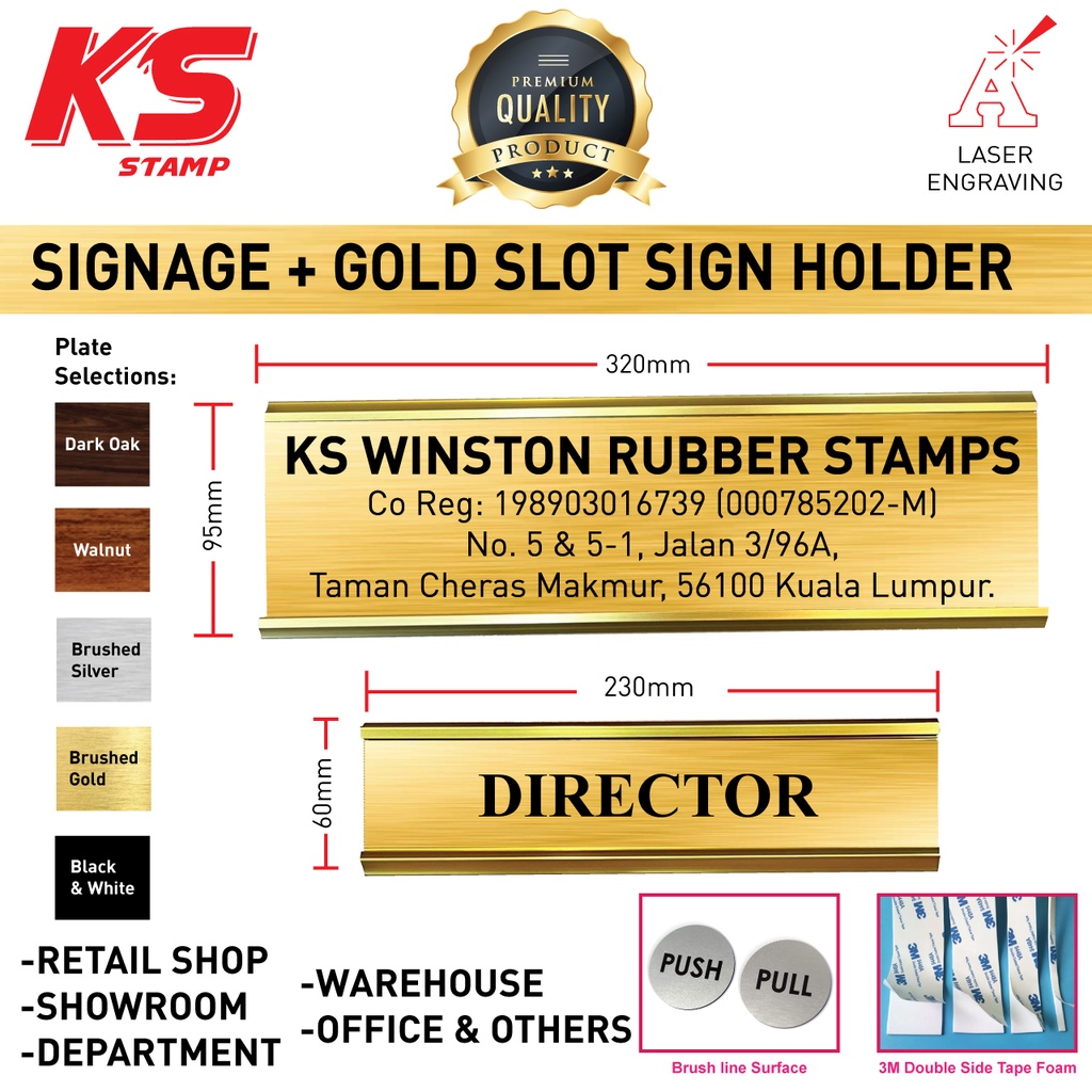 DOOR / Wall SIGN with Gold Slot Sign Holder 4 Sizes [CUSTOMIZED TEXT ...