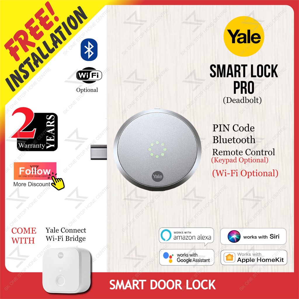 YALE Deadbolt Smart Lock Pro come with Connect WiFi Bridge | Shopee ...