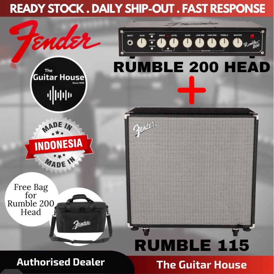 Fender Rumble 115 (1x15 Bass Guitar Cabinet V3) + Rumble 200 Head (V3 ...