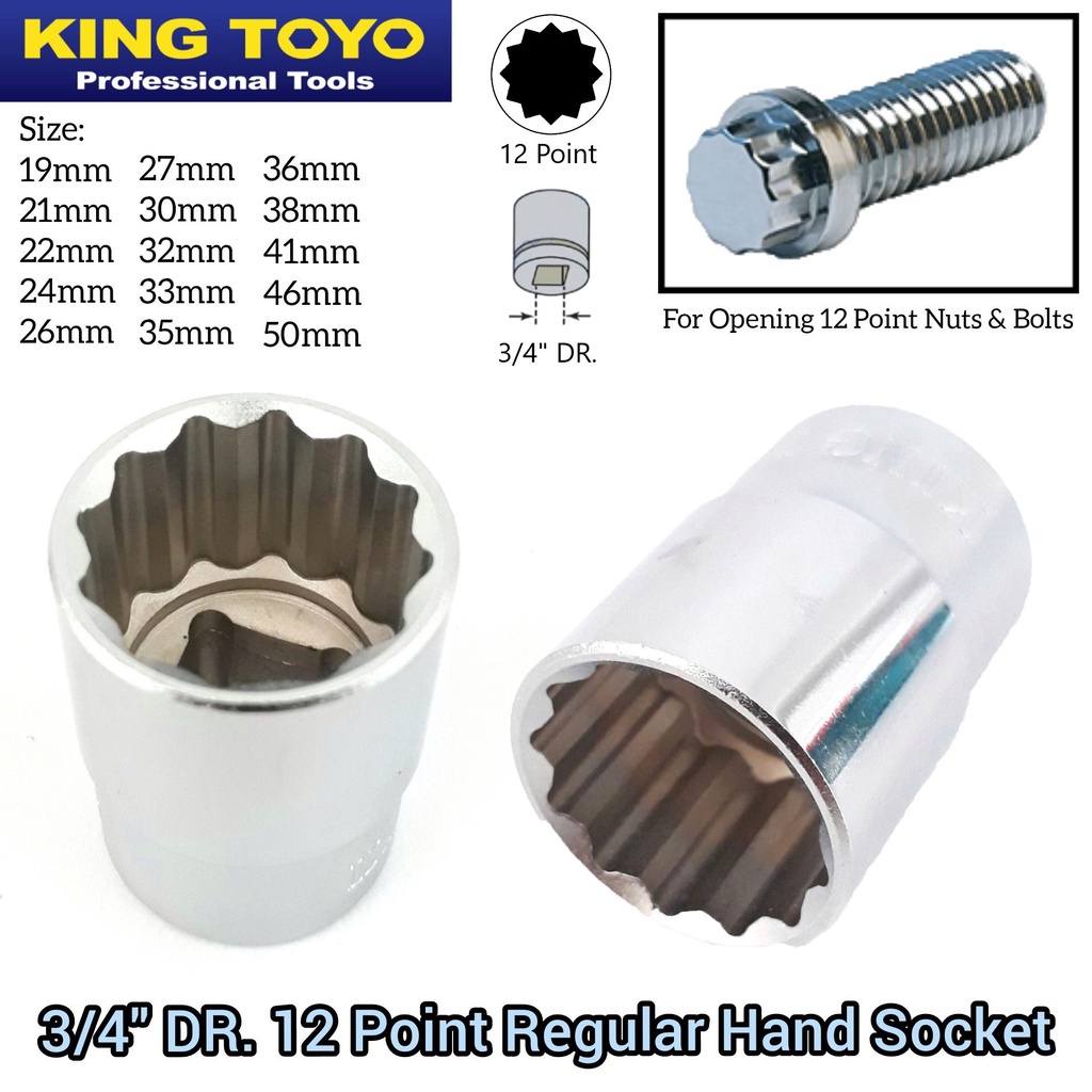 𝐊𝐢𝐧𝐠𝐓𝐨𝐲𝐨 3/4Inch 12 Point Hand Box Socket For Automotive Car And ...