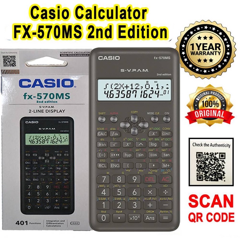Genuine 💯% Original Casio Scientific Calculator FX-570MS 2nd Second ...