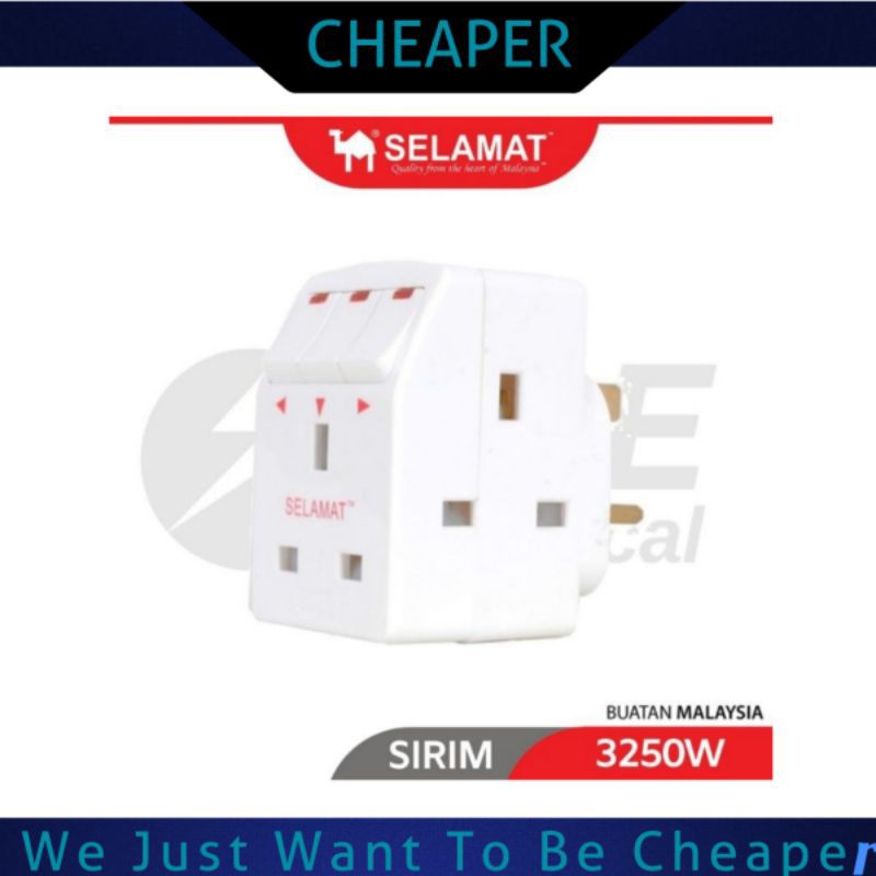SELAMAT 3 Way 3250 Watts Tiga Plug Socket Multi Adaptor Extension Dengan LED Neon Switch(SIRIM ...
