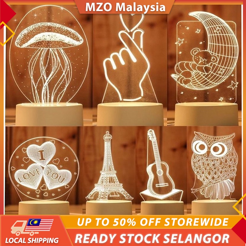 X'Mas Gift USB Creative Lights 3D LED USB Display Lights Acrylic Night ...