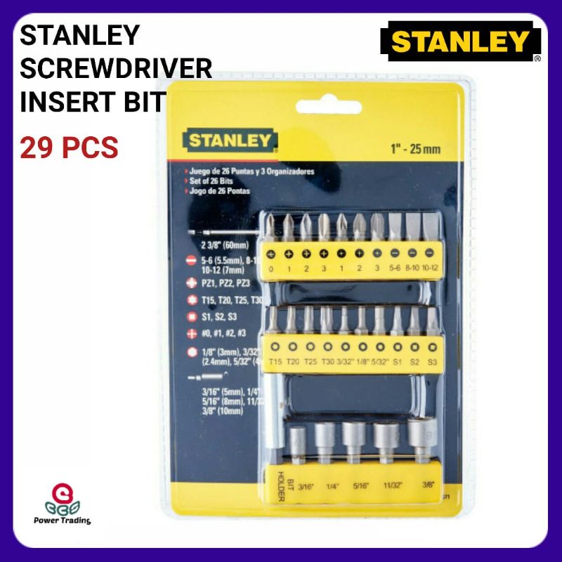 29PCS 68-071 STANLEY SCREWDRIVER PHILIPS BIT SLOTTED TORX HEX NUT BITS ...
