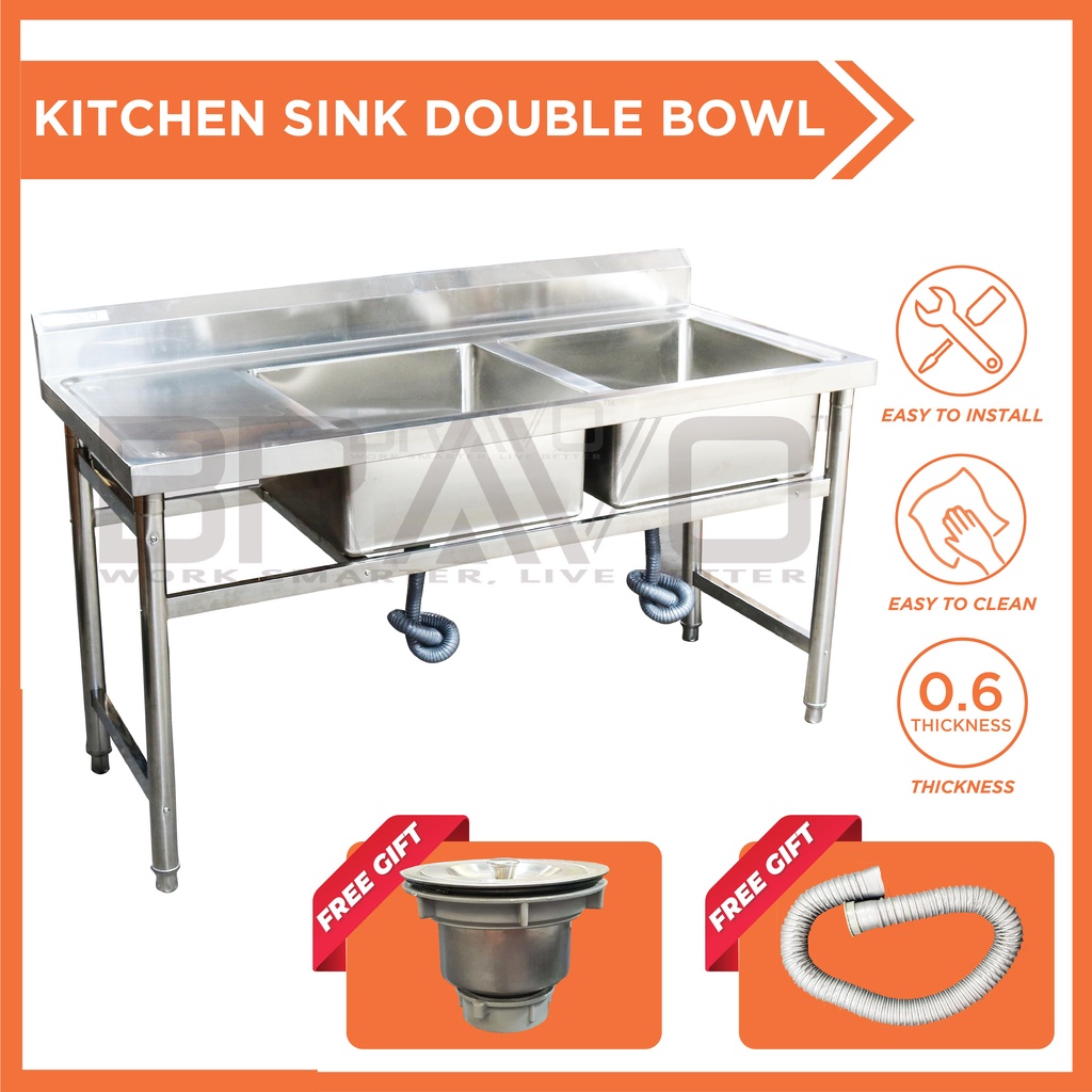 BRAVO Kitchen Sink Sinki Dapur Stainless Steel Kitchen Table with Rack ...