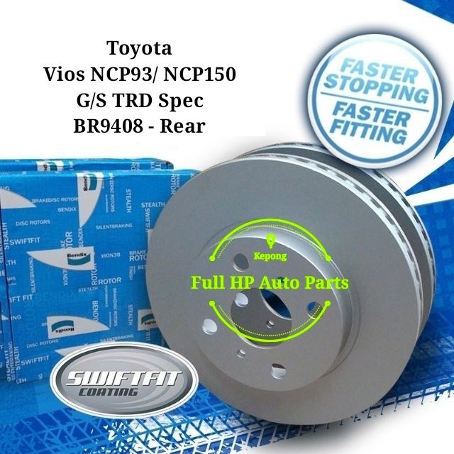 Original Bendix Swiftfit BR9408 Rear Disc Rotor - Toyota Vios NCP93 ...