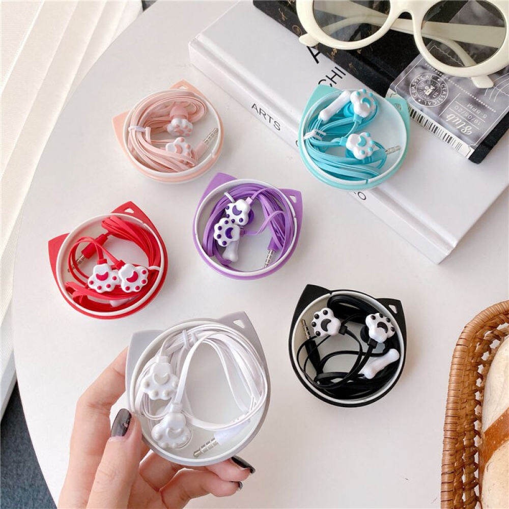 【Free Storage Box】Universal 3.5mm Wired Earphone with Mic Cute Cat Paw ...