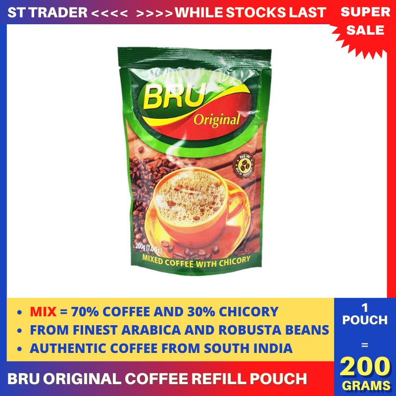 Bru Original Coffee 200g Refill Pouch x 1 - Instant Coffee - Coffee 70% ...