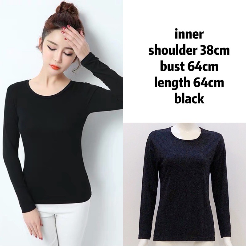 Long Sleeve Inner Muslimah Cotton Black Long Shirt | Shopee Malaysia