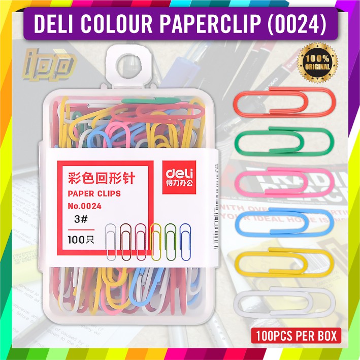 Deli Colorful Durable Paper Clips - 100pcs Per Box (0024) | Shopee Malaysia
