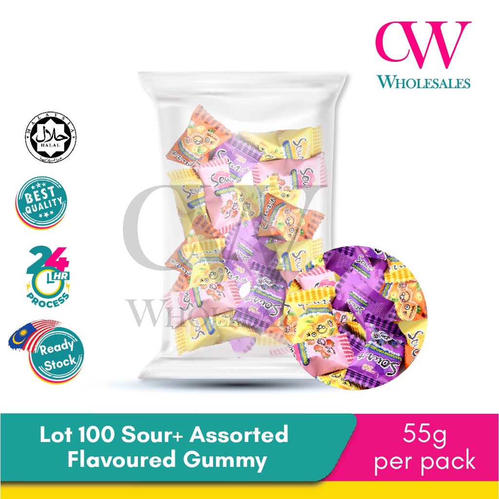 Lot 100 Assorted Candy Lot 100 Sour+ Assorted Fruit Flavour Sour Gummy ...