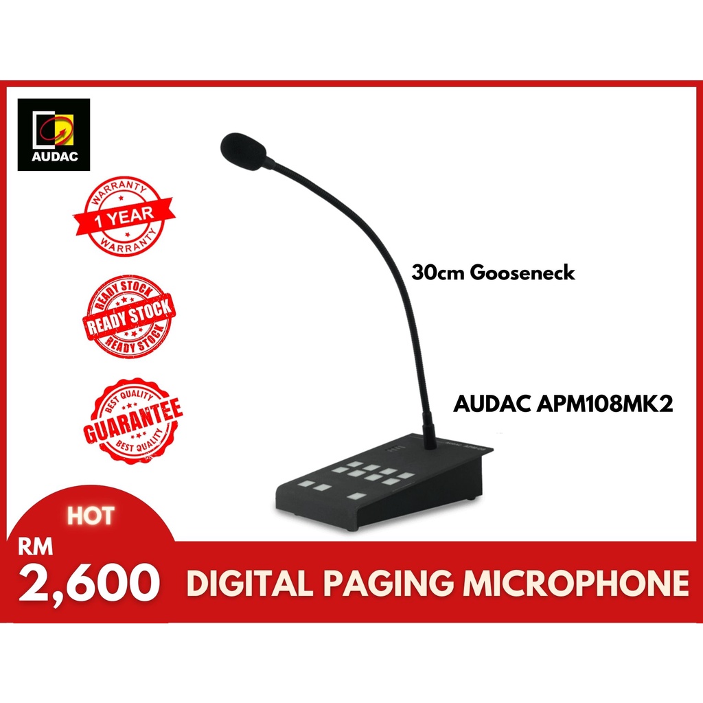 AUDAC APM108 Digital paging microphone for 8 zones, cardioid condenser ...