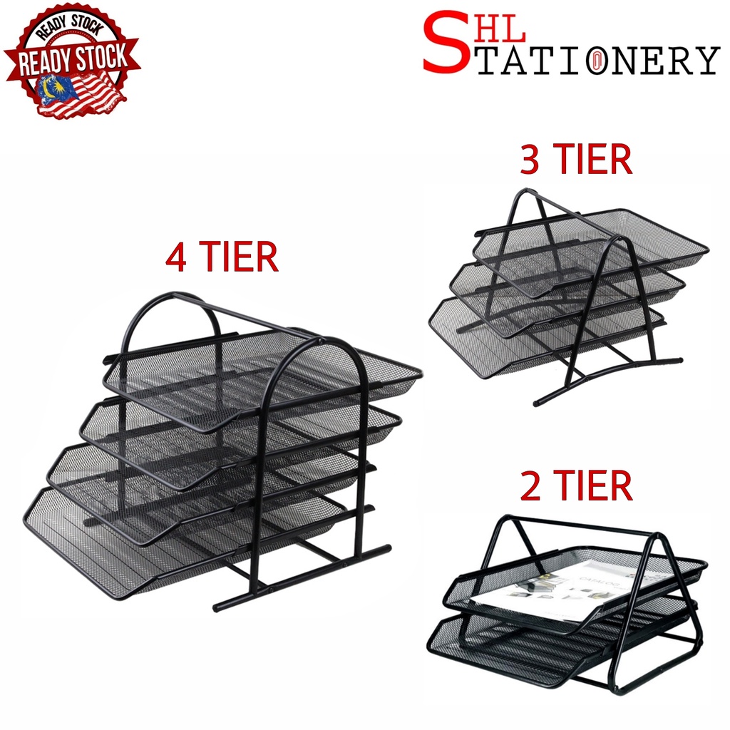 Metal 2/ 3 / 4 Tier File Document Letter Paper Tray Sorter Collection ...