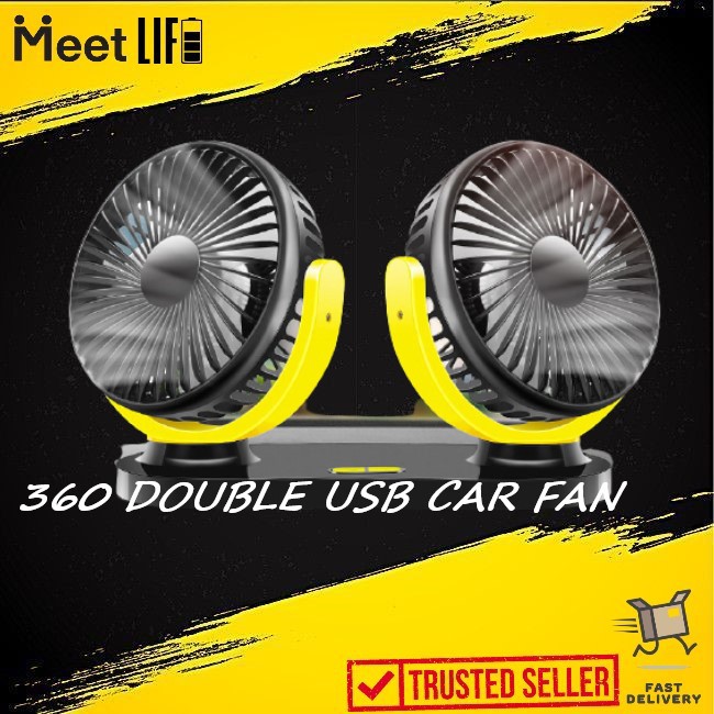 READY STOCK USB Fan Car Fans 360°Double Head Rotating Car Fan Desktop ...