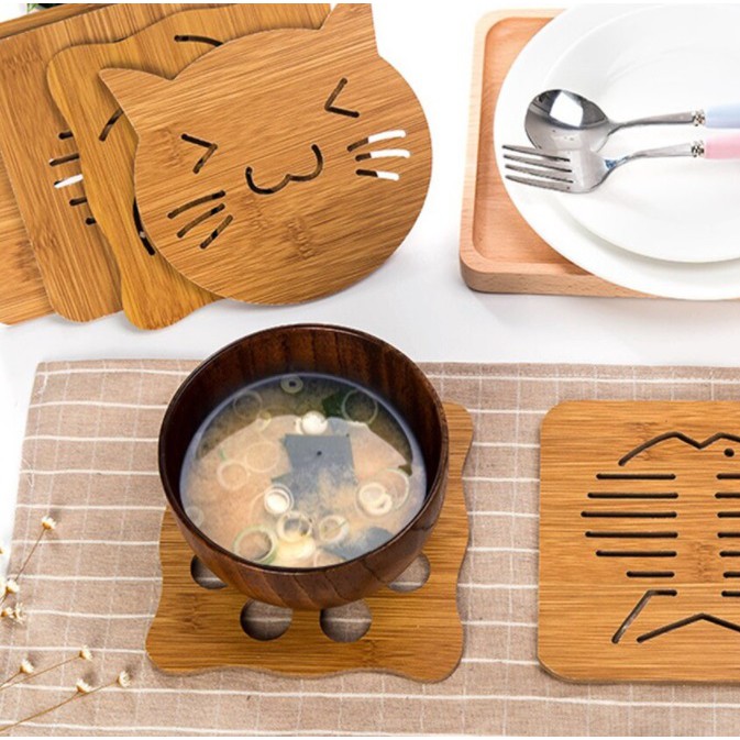 CUTE! WOODEN Heat Insulation Pad Alas Cawan Alas Pinggan Alas Periuk ...