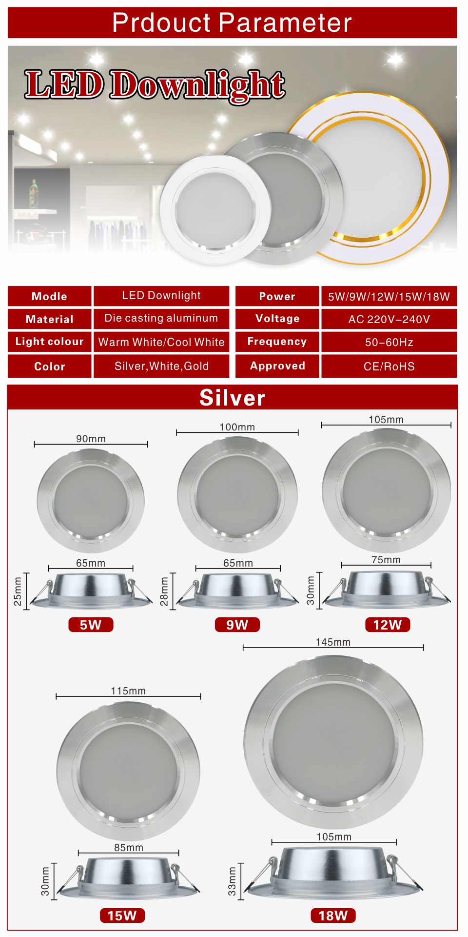 Got Liang Led Downlight 220V 5W 9W 12W 15W 18W Ceiling Light Recessed ...