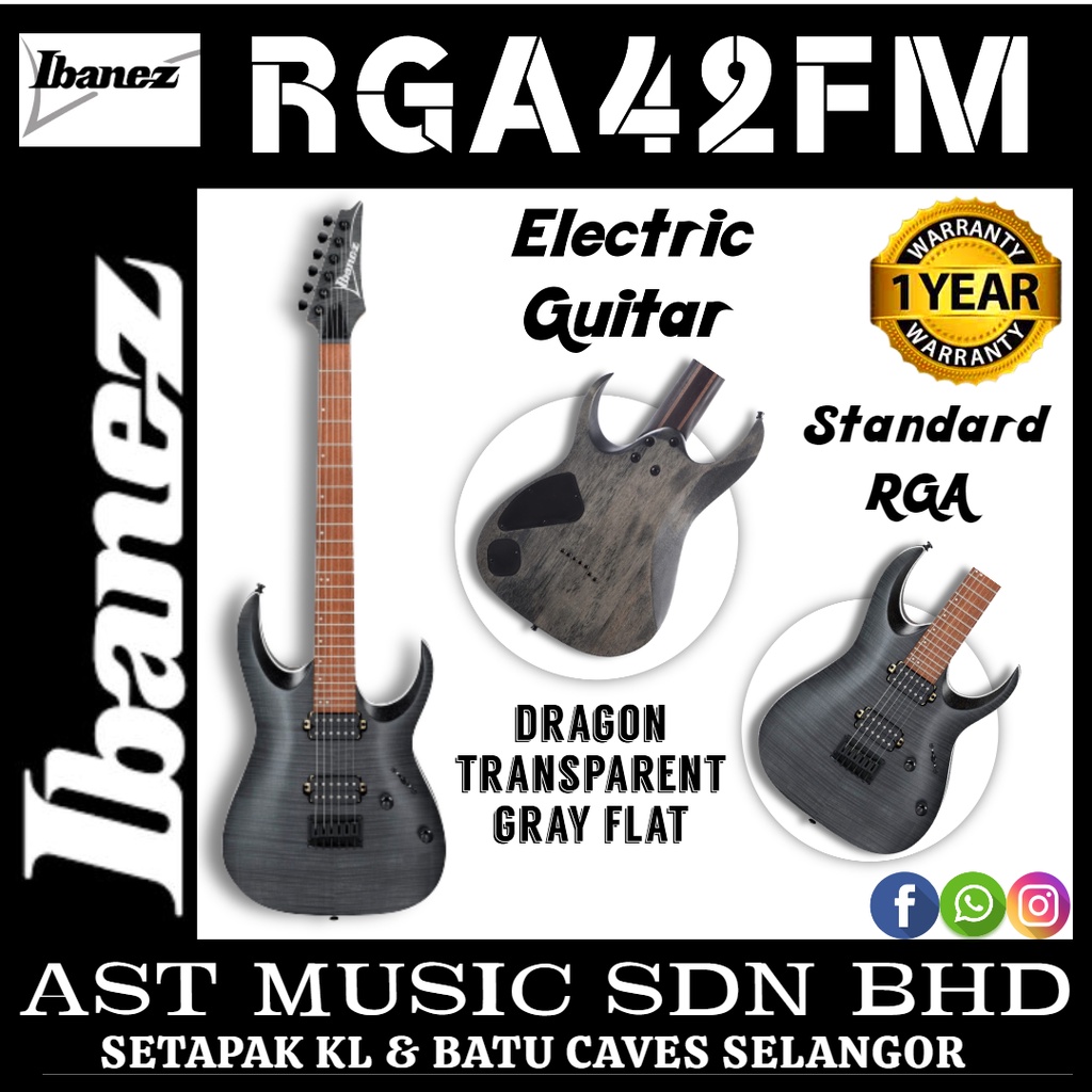 Ibanez RGA42FM Electric Guitar Standard - Dragon Transparent Gray Flat ...