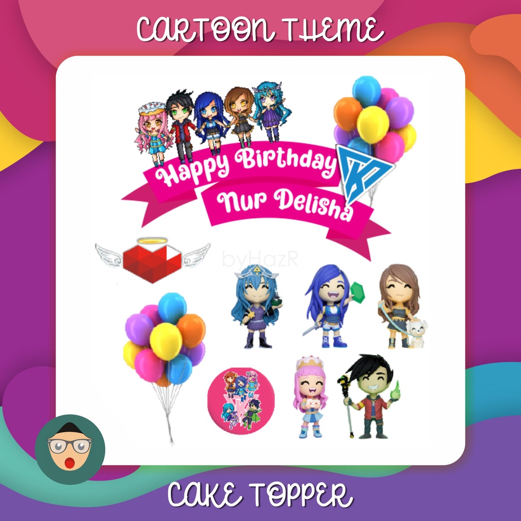 CARTOON CAKE TOPPER FOR BIRTHDAY [ADD NAME] [TAMBAH NAMA] KREW FUNNEH ...