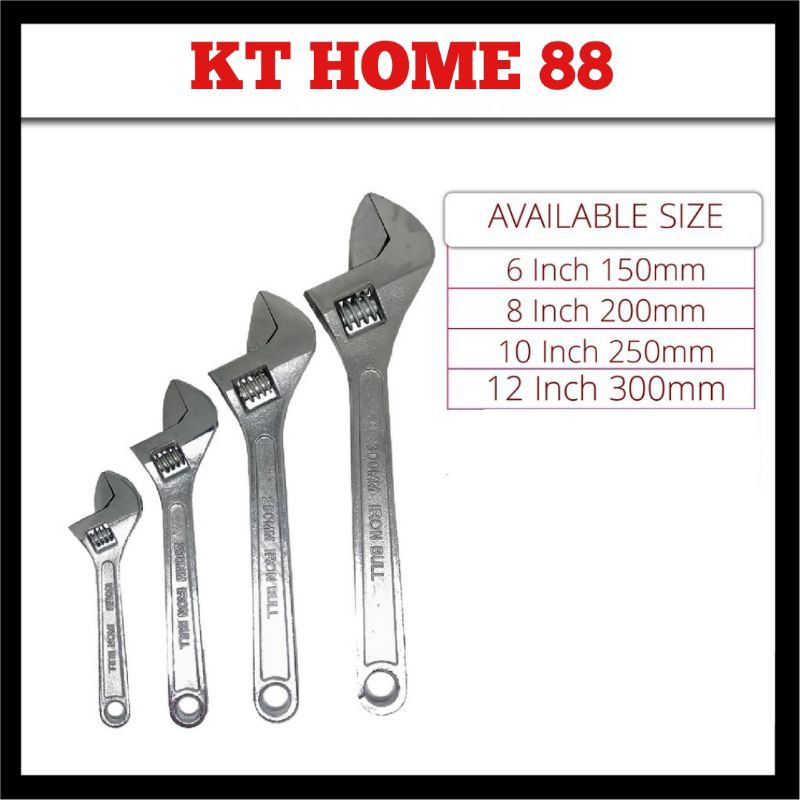 6~12" Inch Adjustable Wrench 150~300mm Switch Spanar Spannar Spanner ...