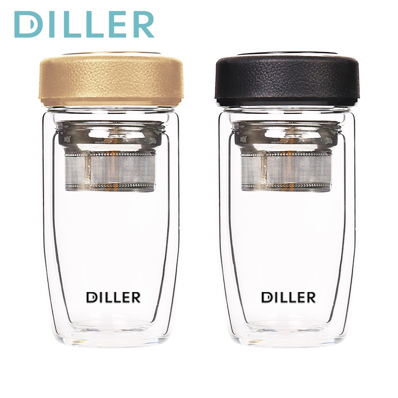 Diller Bottle With Tea Filter Double Wall LeakProof Borosilicate Glass ...