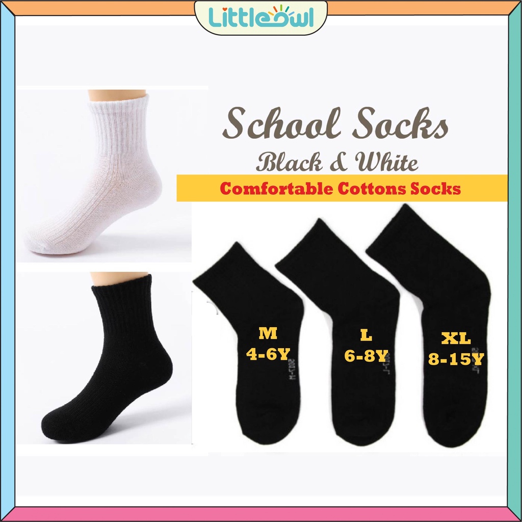 Stoking Sekolah Stokin Cotton Black White School Socks | Shopee Malaysia
