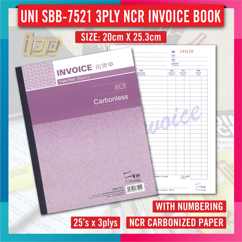 Uni Invoice Book NCR 3Ply 20cm X 25.5cm / Buku Bil Invois 25's x 3plys ...