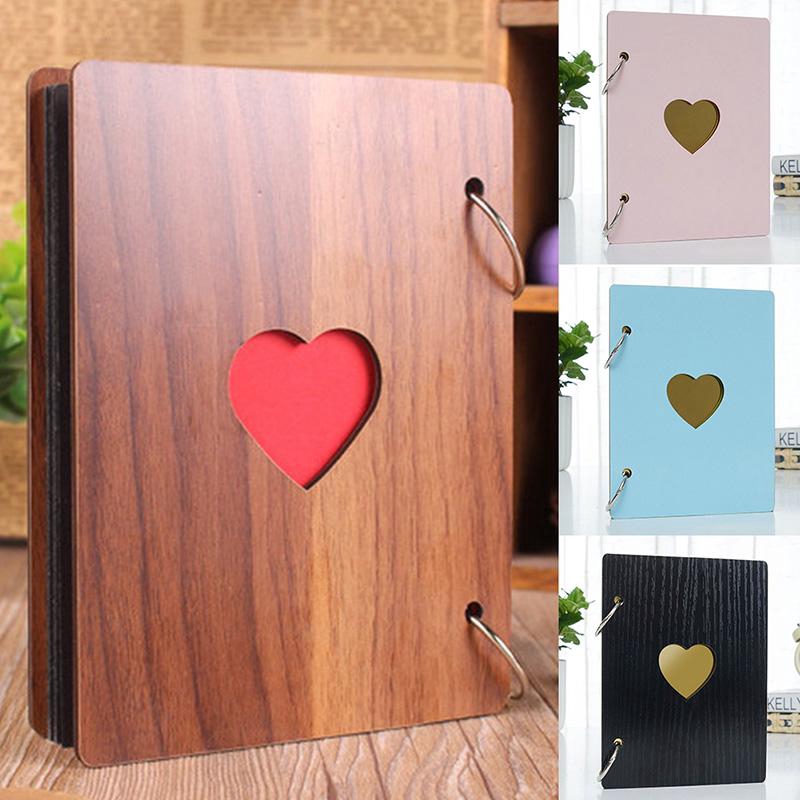6 Inch Vintage Heart Pattern Wooden Photo Album Loose-leaf Baby Growth ...
