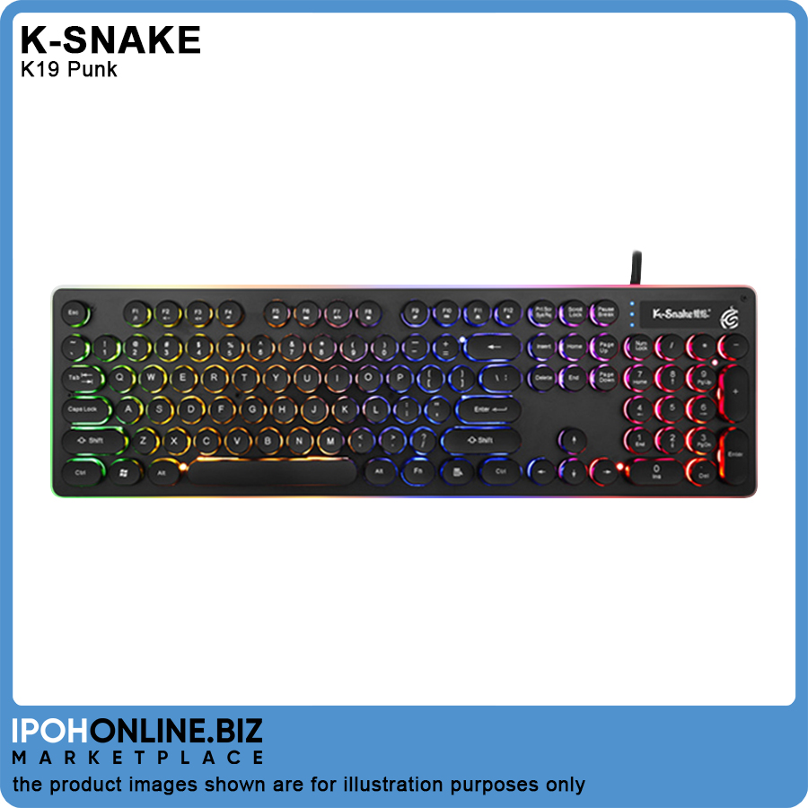 K-SNAKE K19 Punk Brilliant RGB Light Effect Metal Gaming Keyboard ...