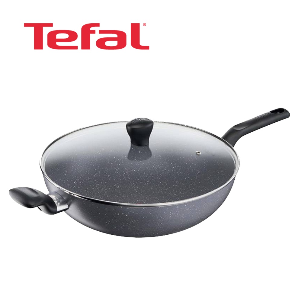 TEFAL NATURA 32CM NON STICK WOKPAN WITH GLASS LID B22694 B2269495 DEEP WOK STIR FRY PAN KUALI ...
