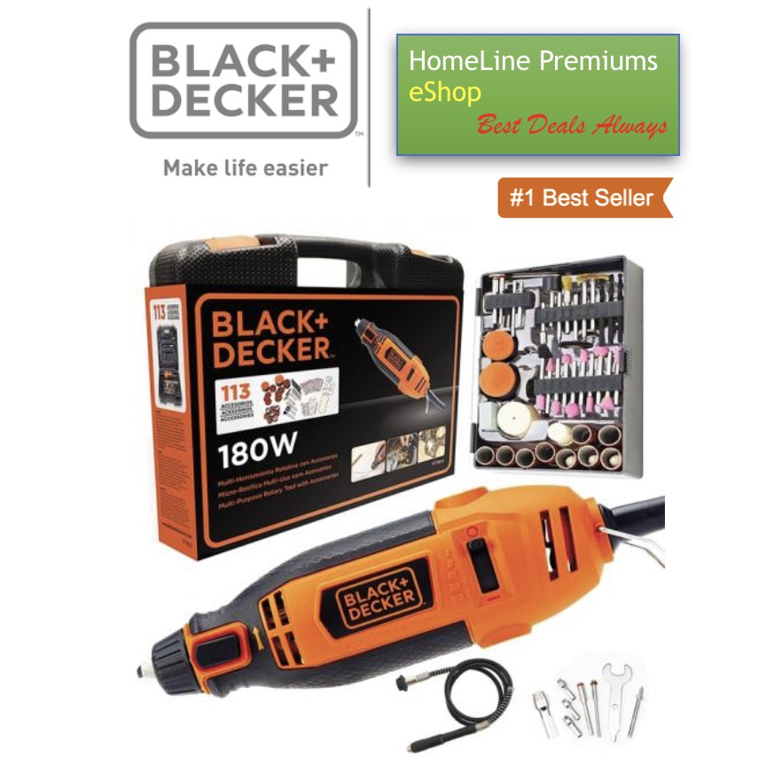 BLACK+DECKER RT18KA ROTARY TOOL WITH 110 PC ACCESSORIES + KITBOX ...