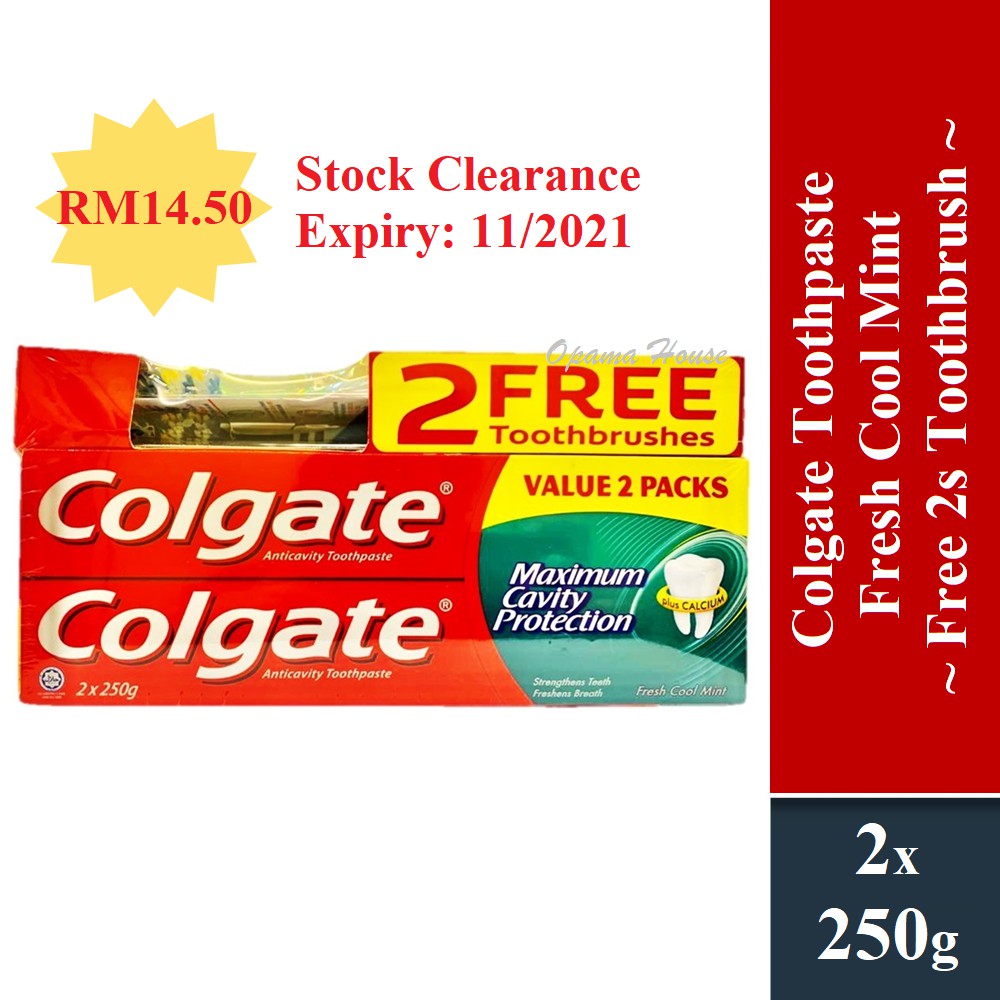 Colgate Fresh Cool Mint Toothpaste 250g x 2 Toothpaste Free 2 ...