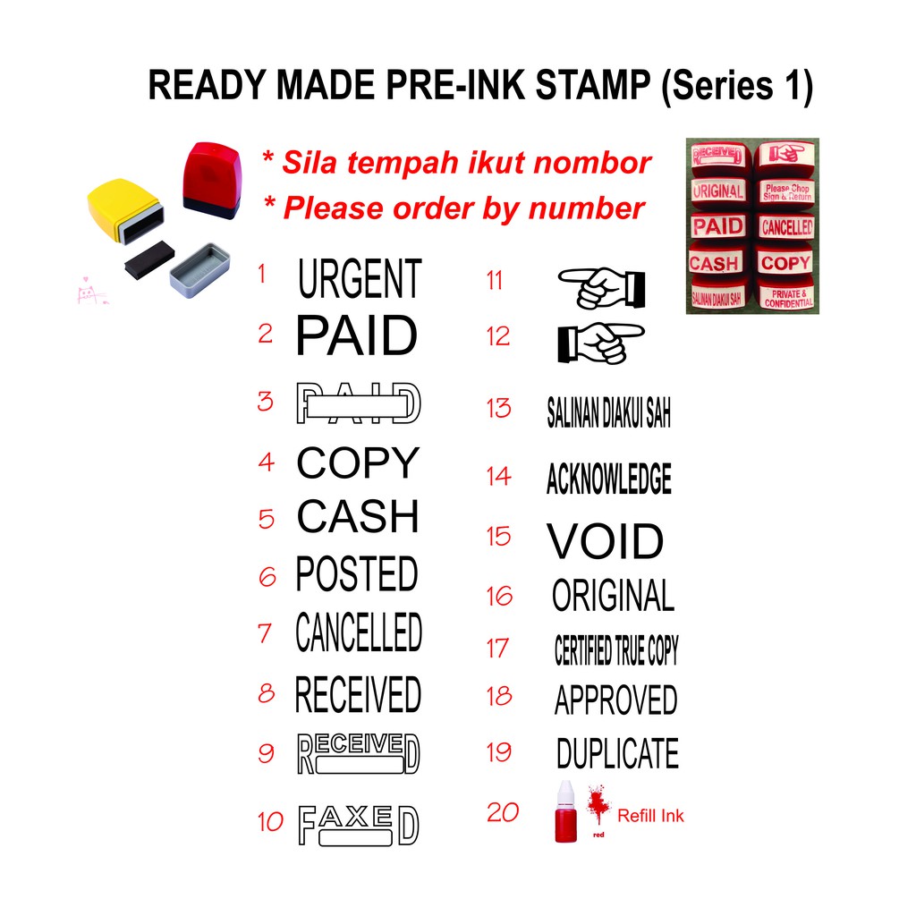 SERIES 1 Ready Made Stamp/Cop MURAH KECIL Size 10mm x 33mm Pre- Ink ...