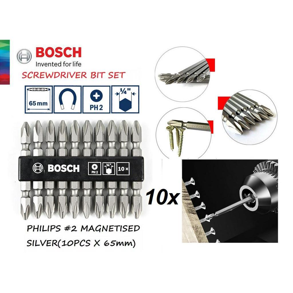 Bosch 10pcs 65mm x PH2 Double Ended S2 Hex Screw Bit | Shopee Malaysia
