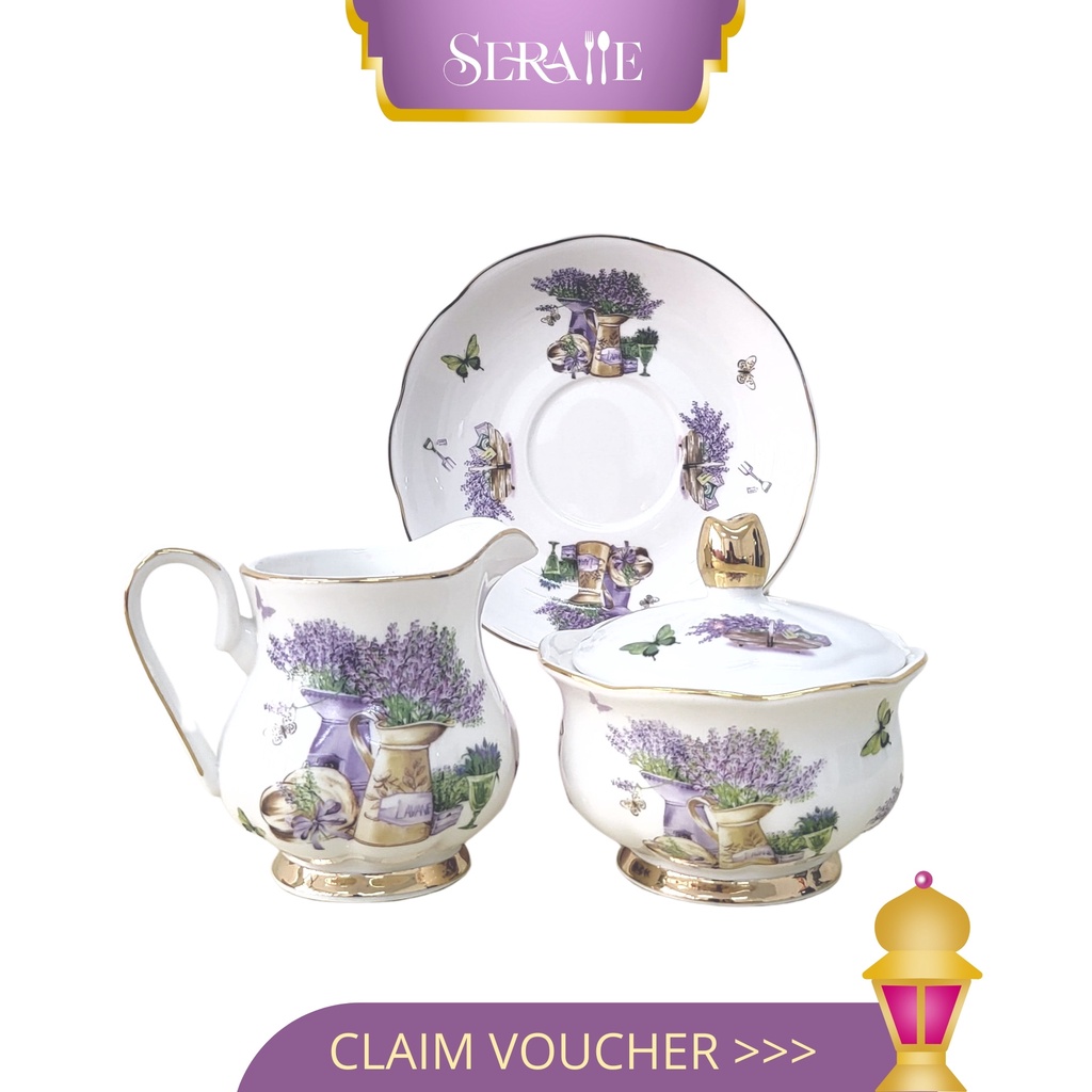 SERALLE Lavender English Tea Cup Set Dessert Sauce Plate English Milk ...