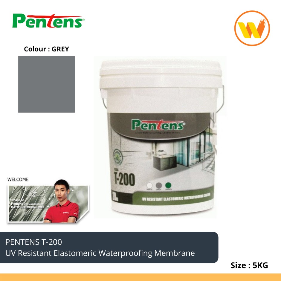 5kg Pentens T-200 UV Resistant Elastomeric Waterproofing Coating Flat ...