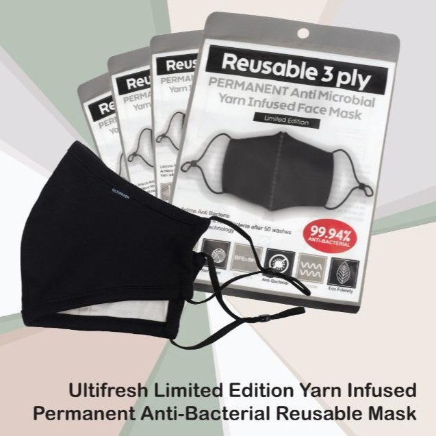 Ultifresh Reusable 3 Ply PERMANENT Anti Microbial Yarn Infused Facemask ...
