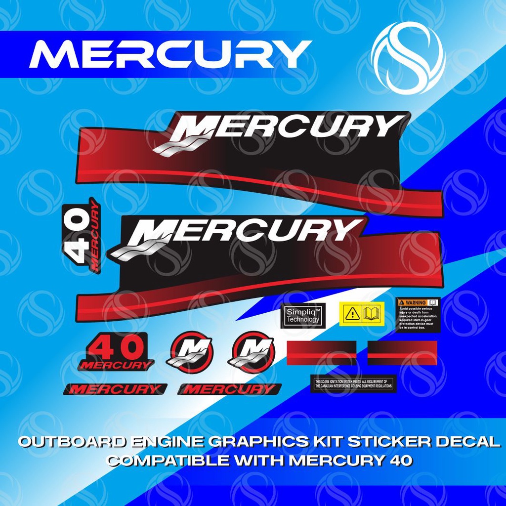 MESIN Sticker STICKER MERCURY 40 50 60 OUTBOARD ENGINE DECAL KIT ...
