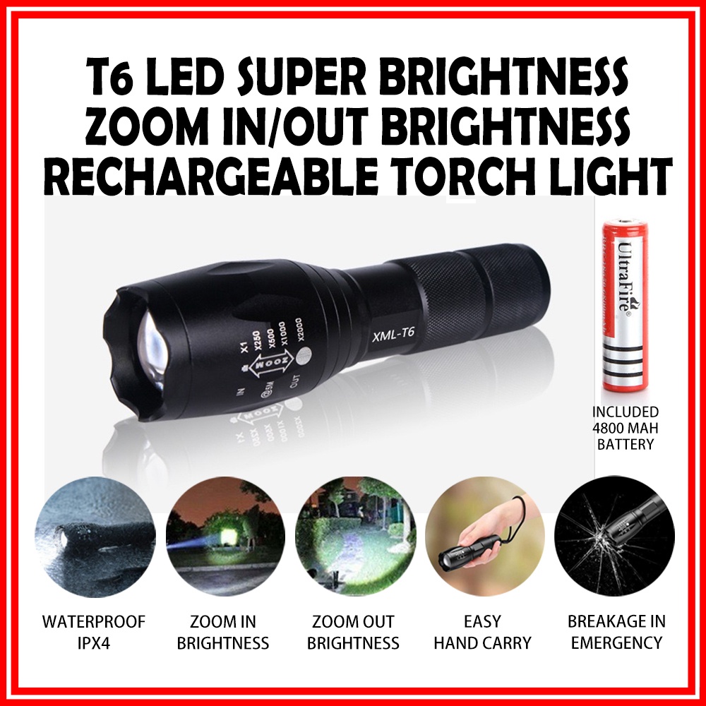 R5 Rechargeable Waterproof LED TorchLight Ultra Bright LED Flash Light ...