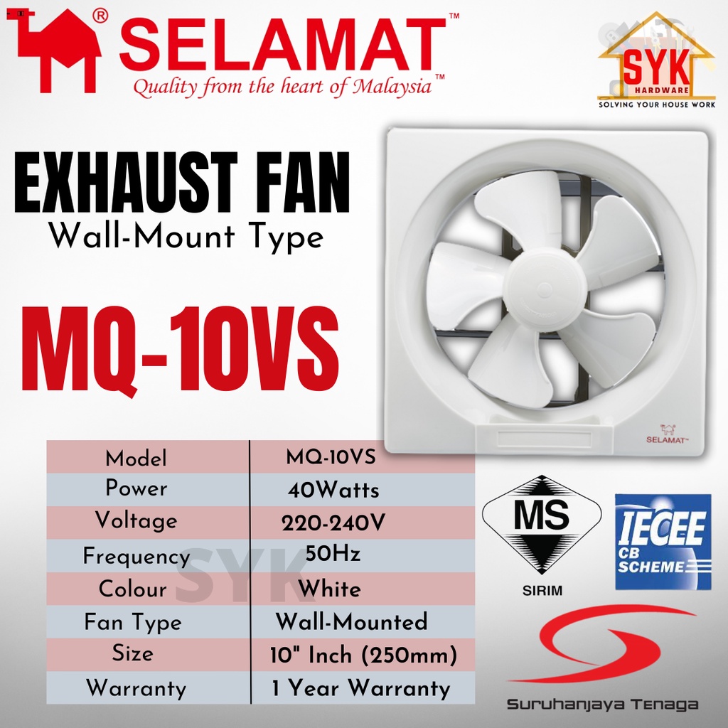 SYK SELAMAT 10" (250mm) Wall-Mounted Exhaust Fan Ventilation Fan Kipas ...